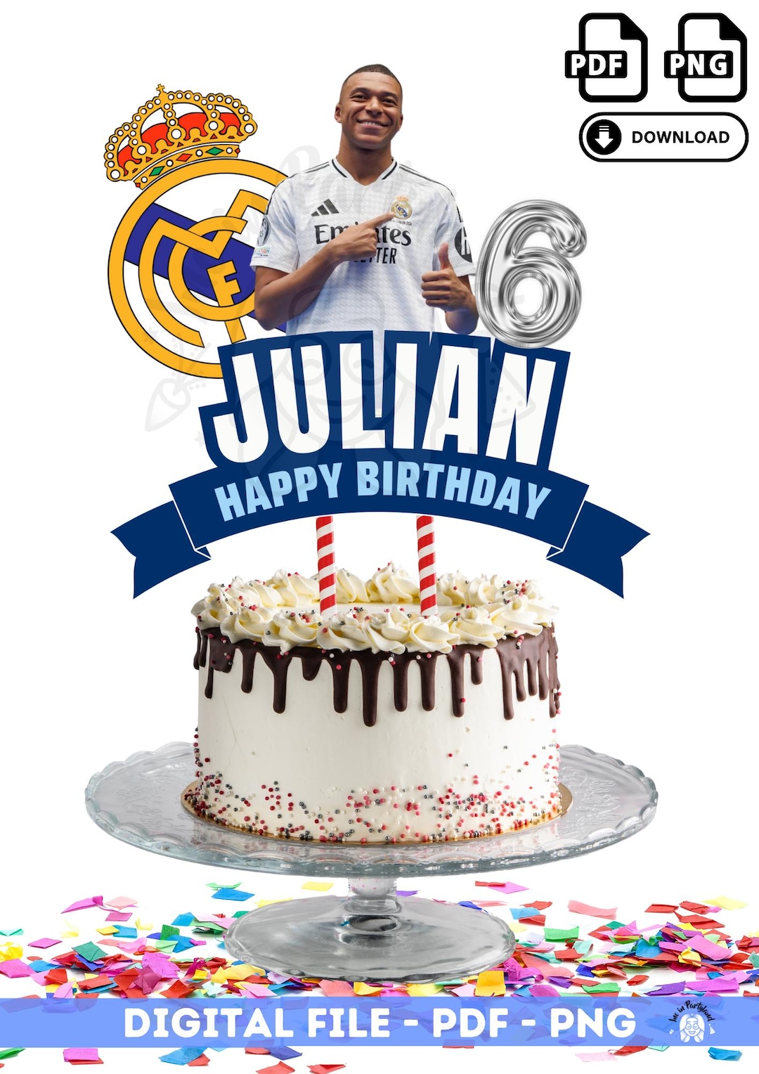 Digital Real Madrid Cake Topper I Kylian Embappe Birthday Cake Topper I ...