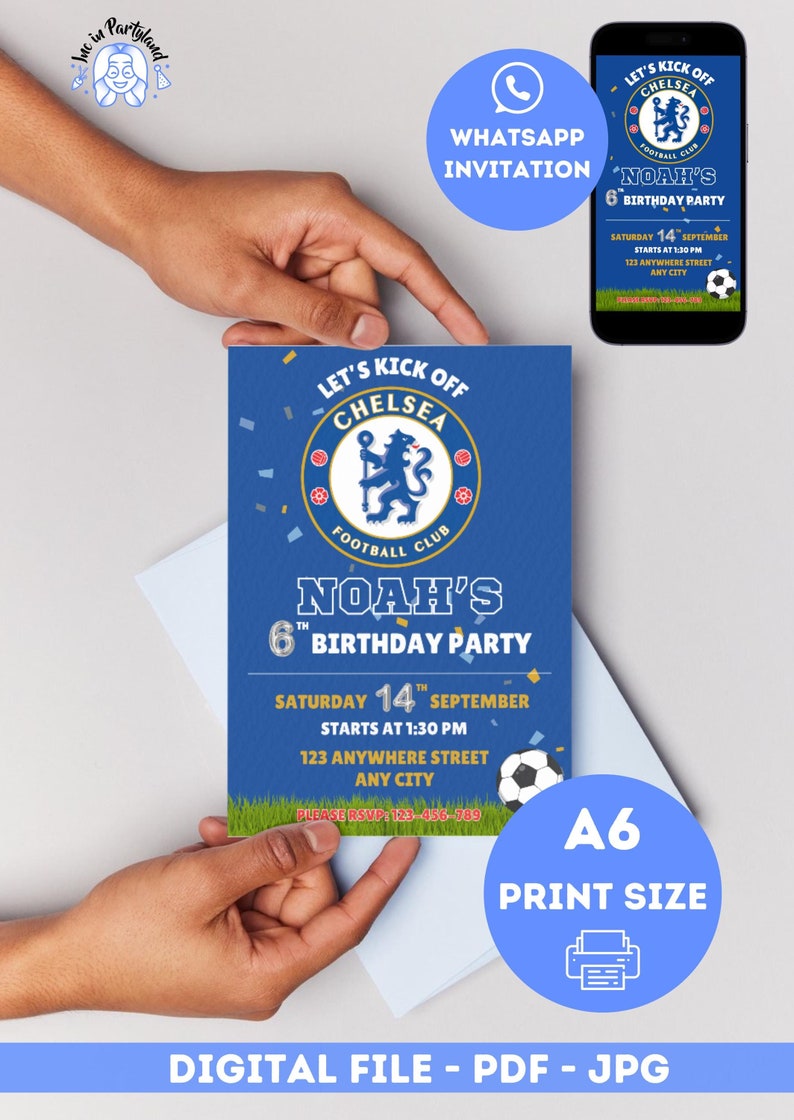 Chelsea Football Birthday Invitation Soccer Party Invite Football Theme ...
