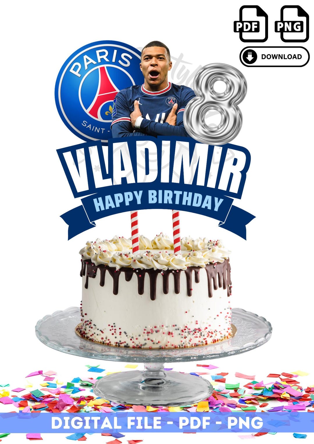 Football Kylian Mbappe Cake Topper PSG Football Theme Name Cake Topper ...