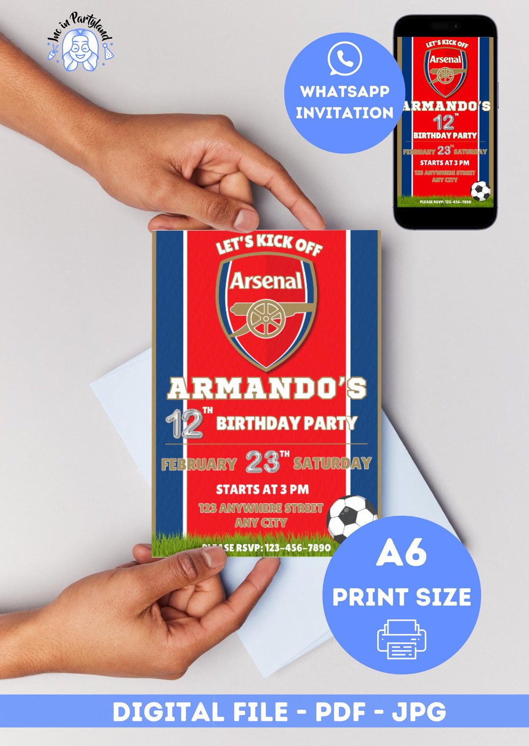 Digital Arsenal Birthday Invitation | Personalized Soccer Birthday ...