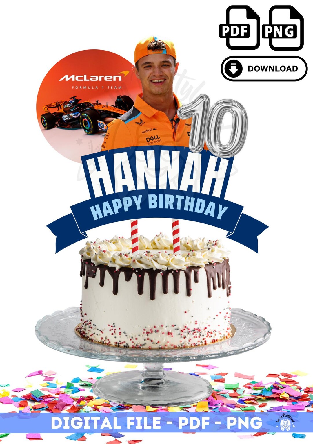Digital F1 Cake Topper | Mclaren Racing Theme | Lando Norris Birthday ...