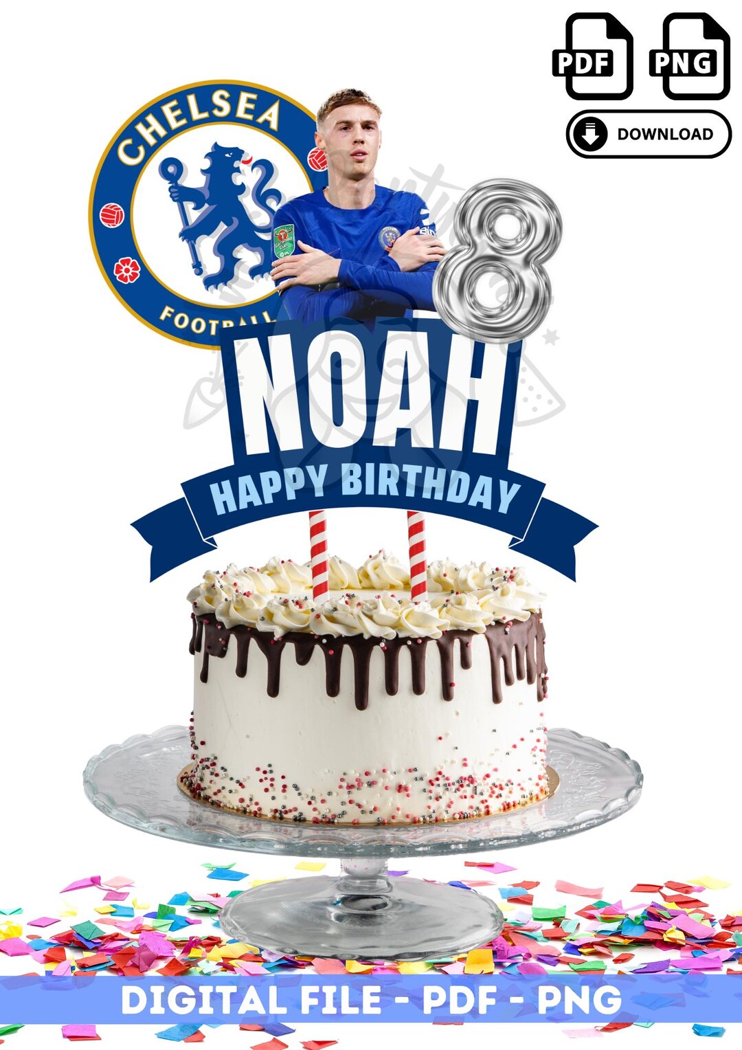 Digital Chelsea FC Cake Topper Football Theme Football Party Cole ...