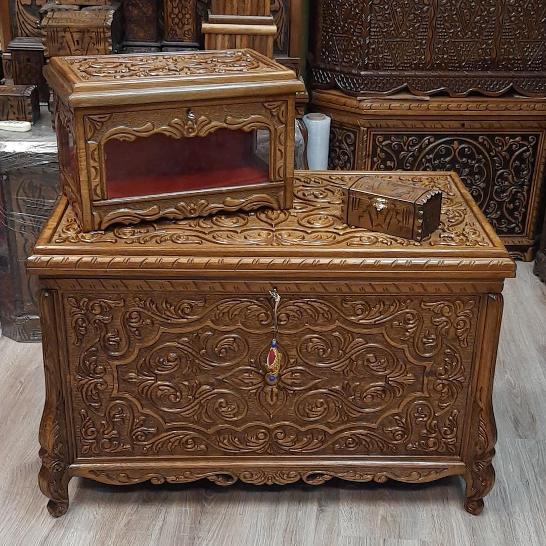 Handcarved Walnut Wood Chest Set: Decorative Storage Trunks - Etsy
