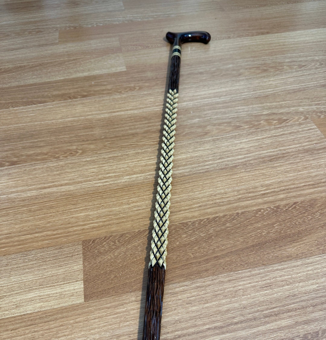Hand Carved Walnut Wood Walking Cane, Engraved Wooden Support Stick ...