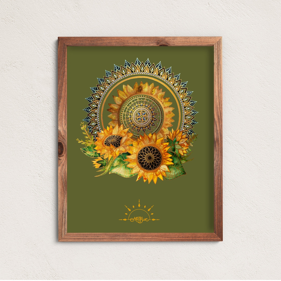 Earthblue Art Print Sunflower Compass Mandala - Etsy