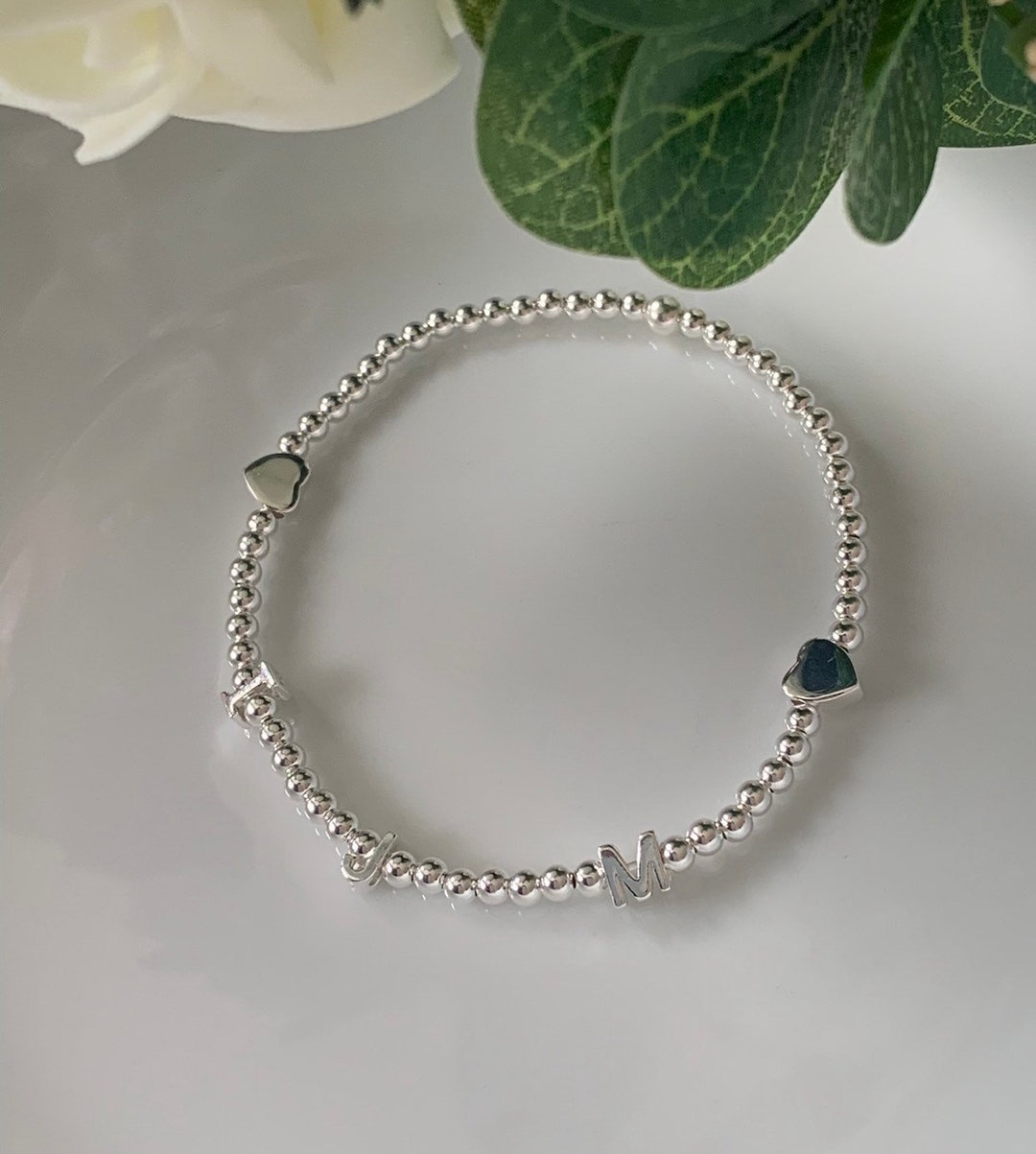 Handmade Personalised Sterling Silver Initial / Name Bracelet - Stretch ...