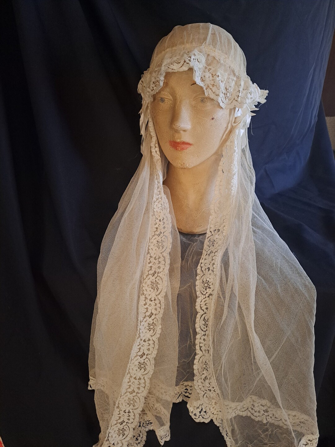 Antique French Net Lace Wedding Bridal Veil Headpiece Snood - Etsy