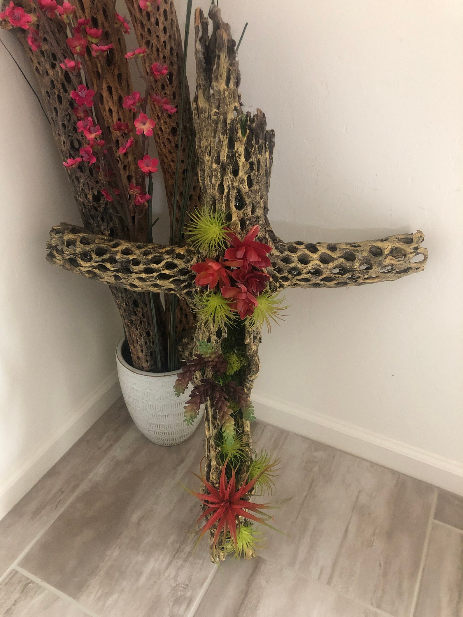 Cholla Cactus Cross With Succulents - Etsy
