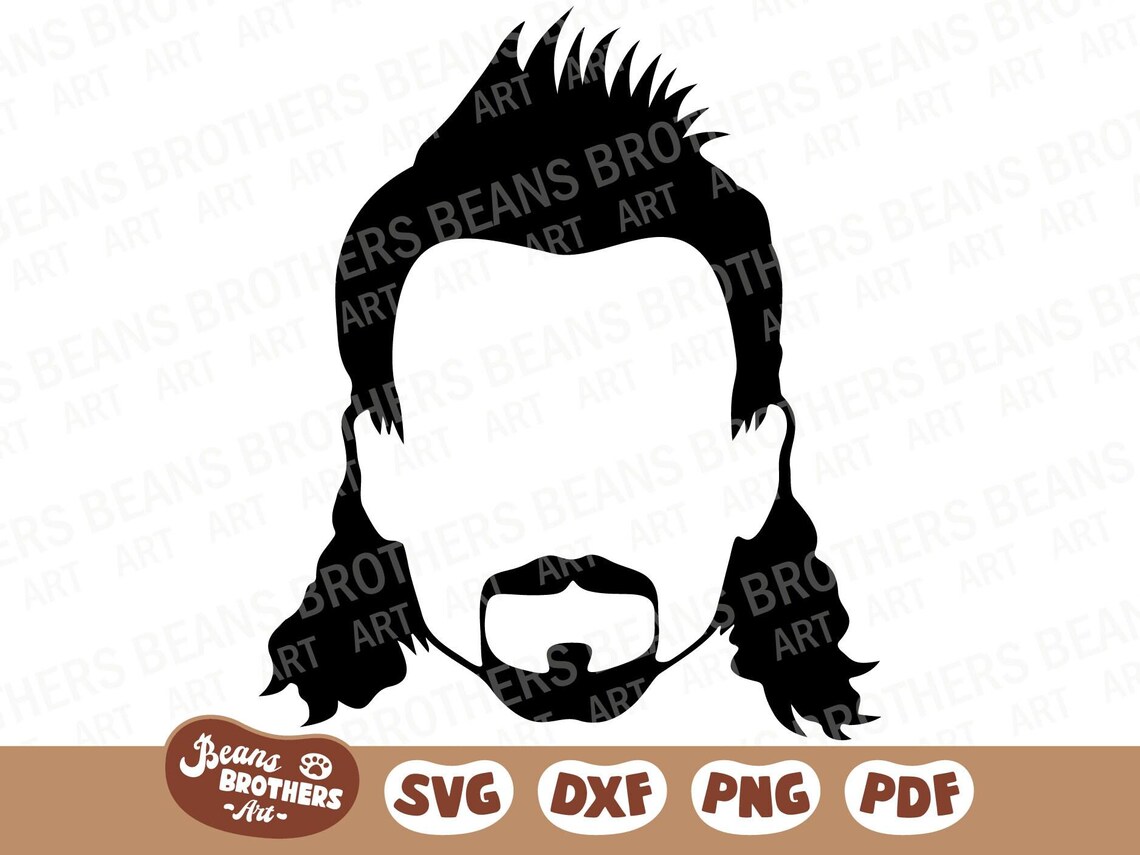 Mullet Silhouette SVG With Mustache and Goatee Long Hair Men's Funny ...