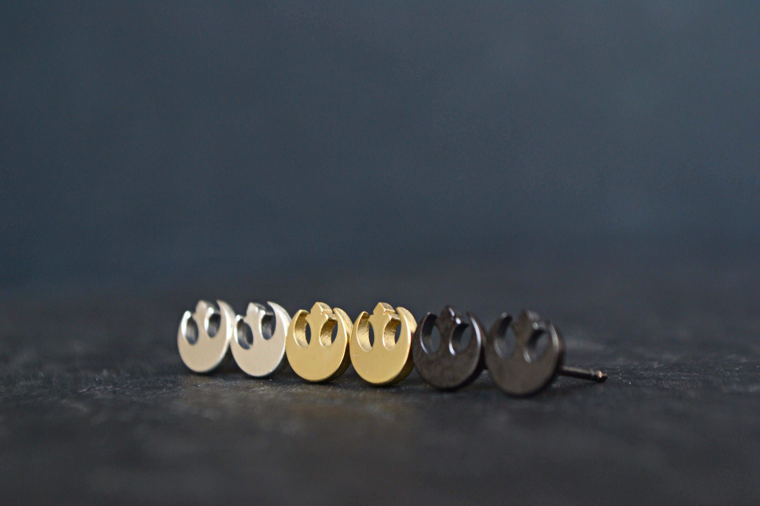 Star Wars Earrings 14K Gold Plated 925 Sterling Silver Black | Etsy