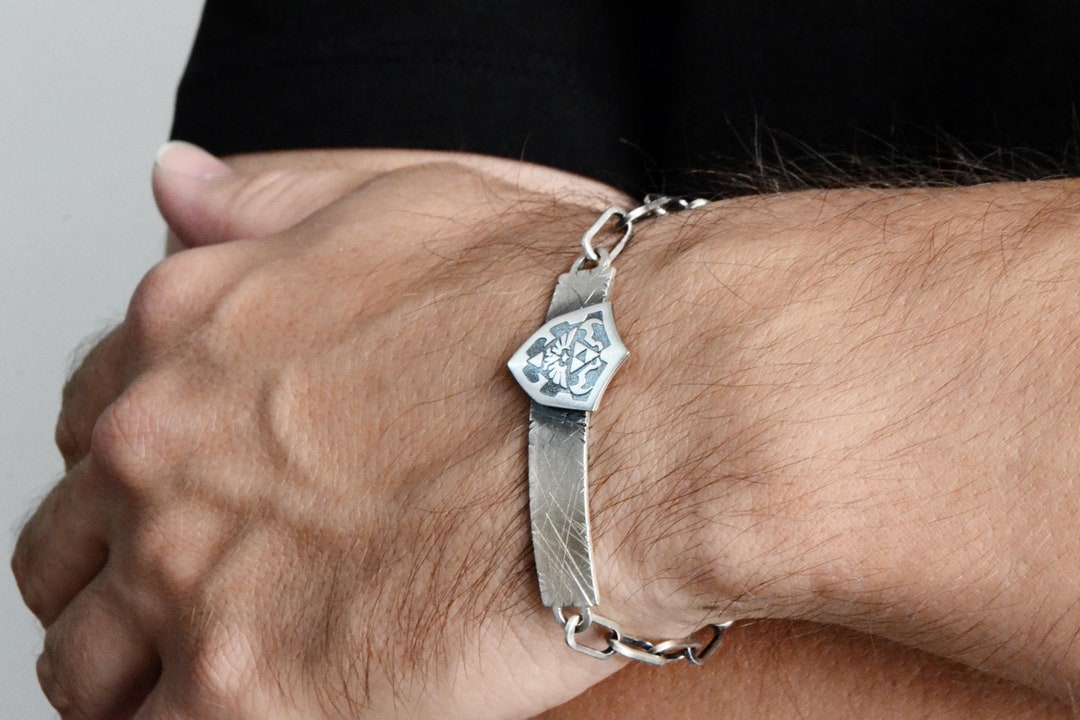 Legend of Zelda Hylian Shield Mens Bracelet 925 Sterling Silver Zelda ...