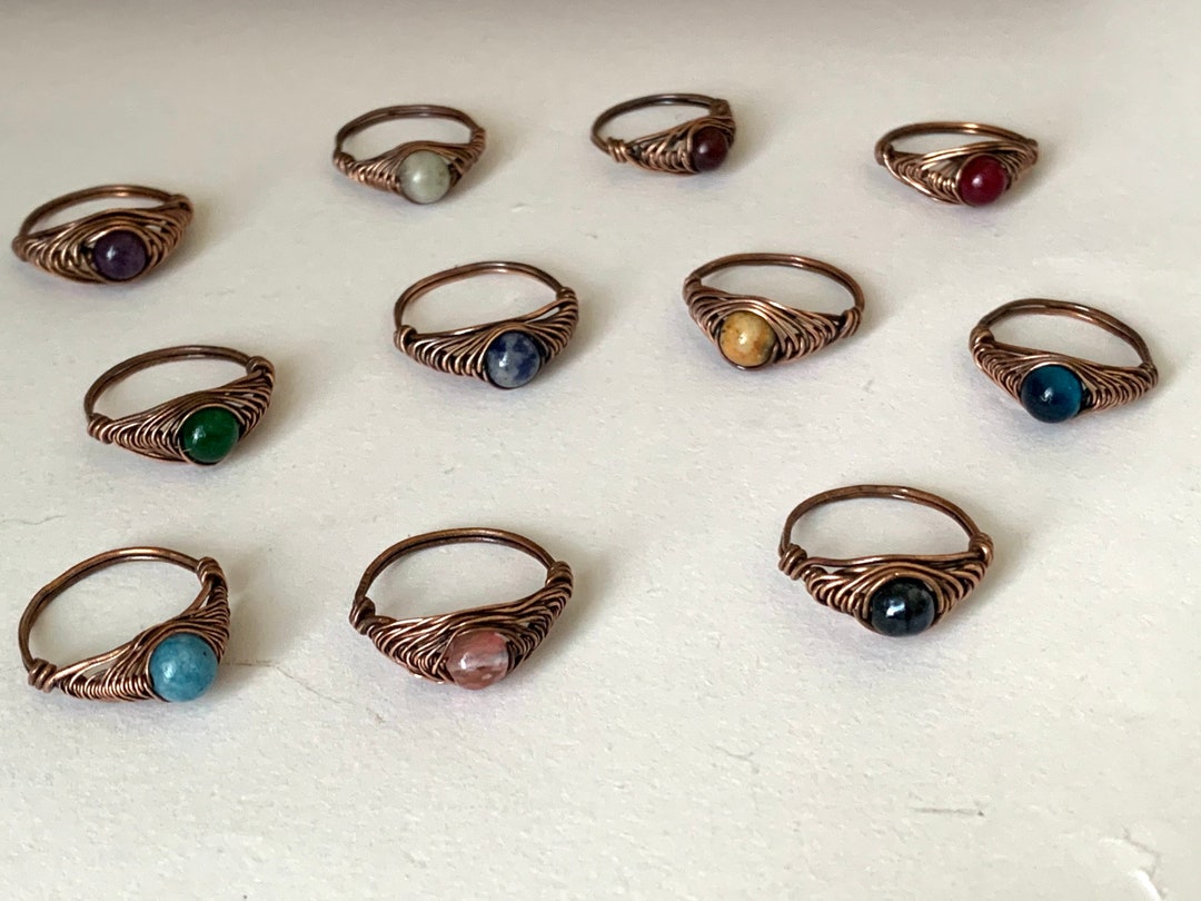 Gemstone Braided Copper Wire Rings, Custom Crystal Wire Wrapped Rings ...