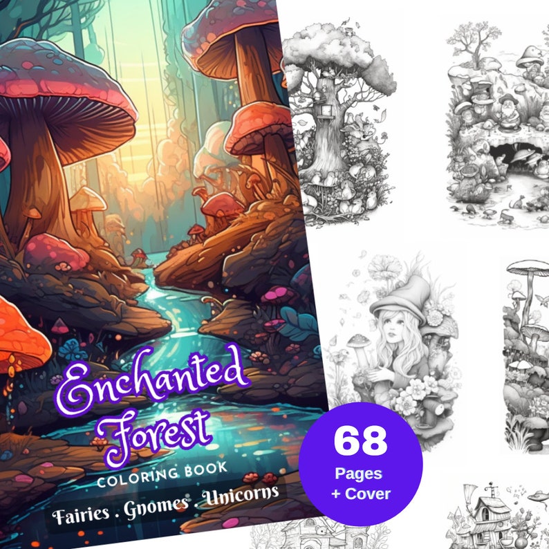 68 Pages Enchanted Forest Coloring Book: Whimsical Designs for Adults ...