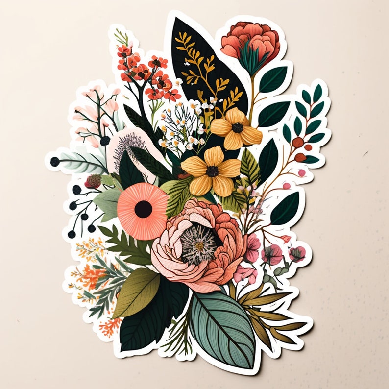 Whimsical Floral Sticker - Etsy