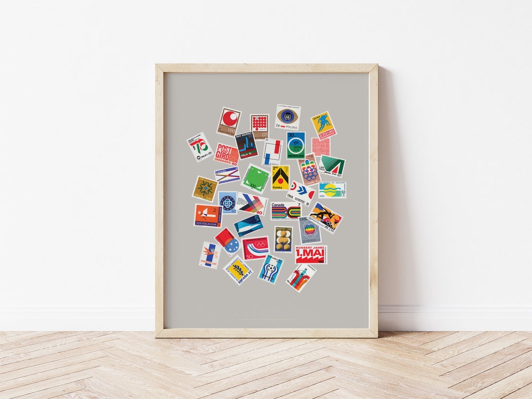 Mid Century Modern Stamp Collection Art Print, Bauhaus Inspired Design ...