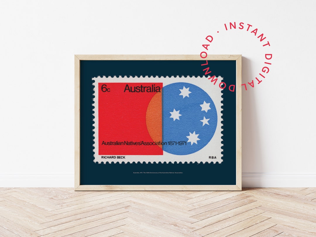 Printable Australia Postage Stamp Poster 1971, Downloadable Geometric ...