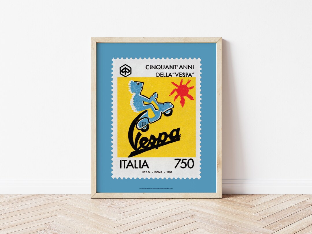 Blue Vespa Piaggio Poster, Italian Scooter Print, Retro Mod Subculture ...