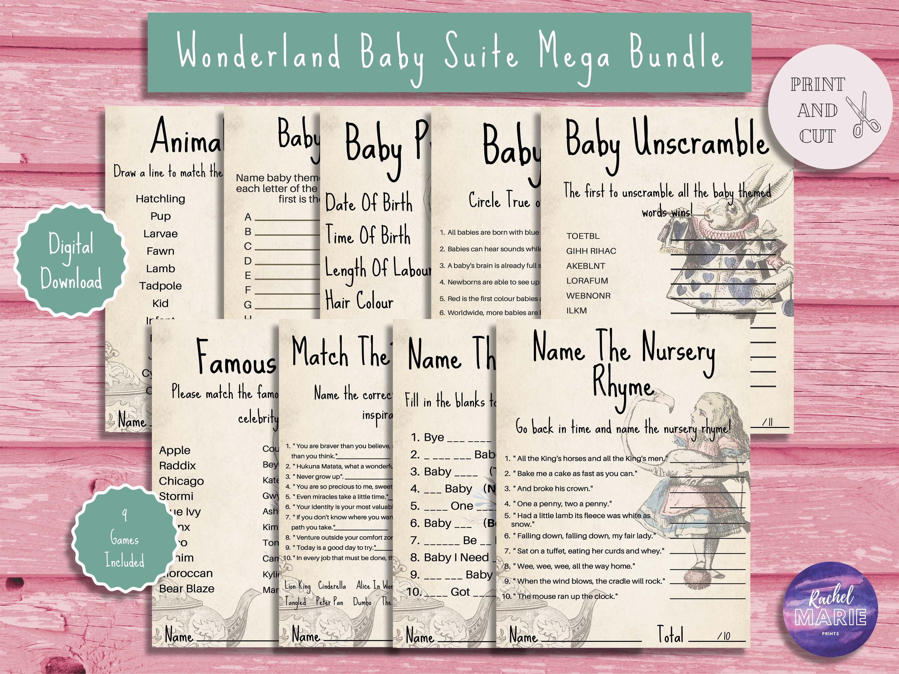Alice in Wonderland Theme Baby Shower Game PRINTABLE Instant - Etsy