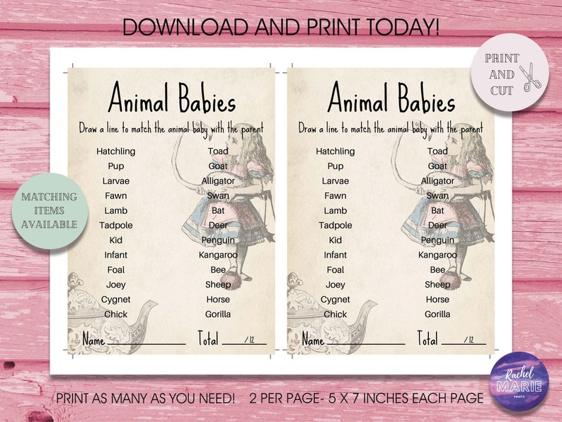 Alice in Wonderland Theme Baby Shower Game PRINTABLE Instant - Etsy
