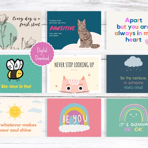 Printable Positivity Postcards Postcard Set Instant - Etsy