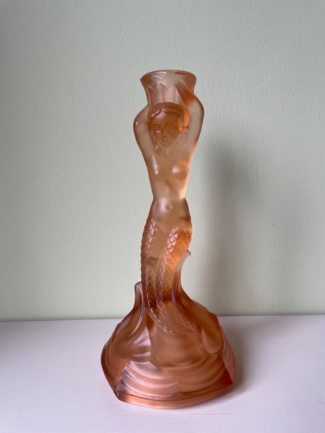 Vintage Walther & Sohne 1930s Peach Pink Glass Nymph Candleholder - Etsy