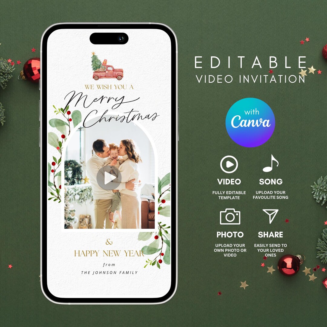 Editable Christmas Video Card Template: Smartphone Greeting (digital ...