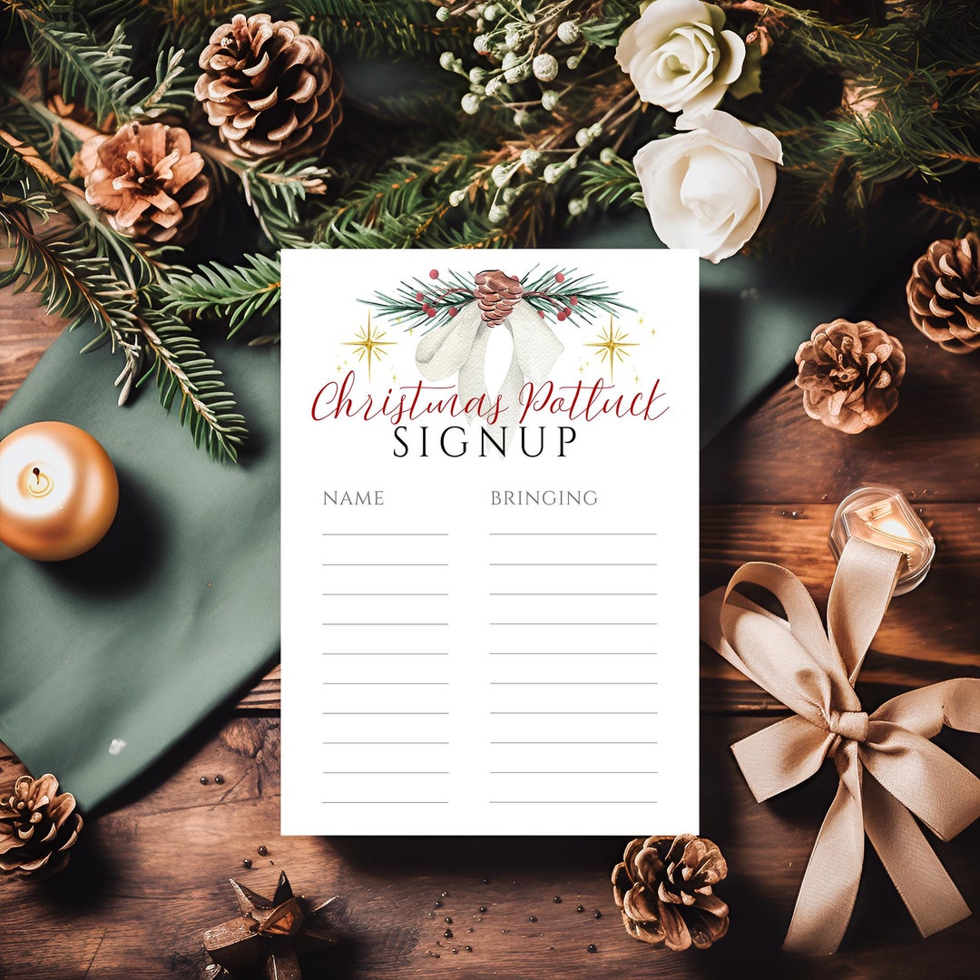 Christmas Potluck Sign up Sheet Template Editable, Printable Xmas ...
