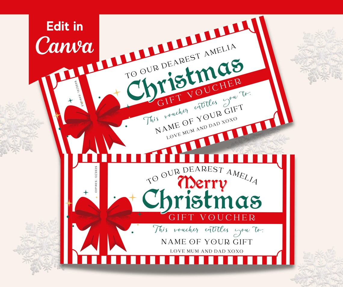 Editable Gift Voucher for Christmas, Printable Canva Christmas Gift ...