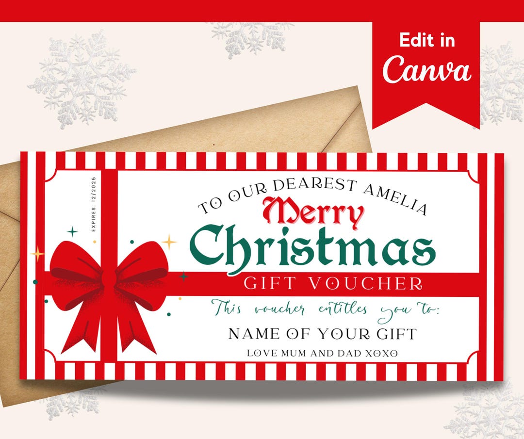 Editable Gift Voucher for Christmas, Printable Canva Christmas Gift ...