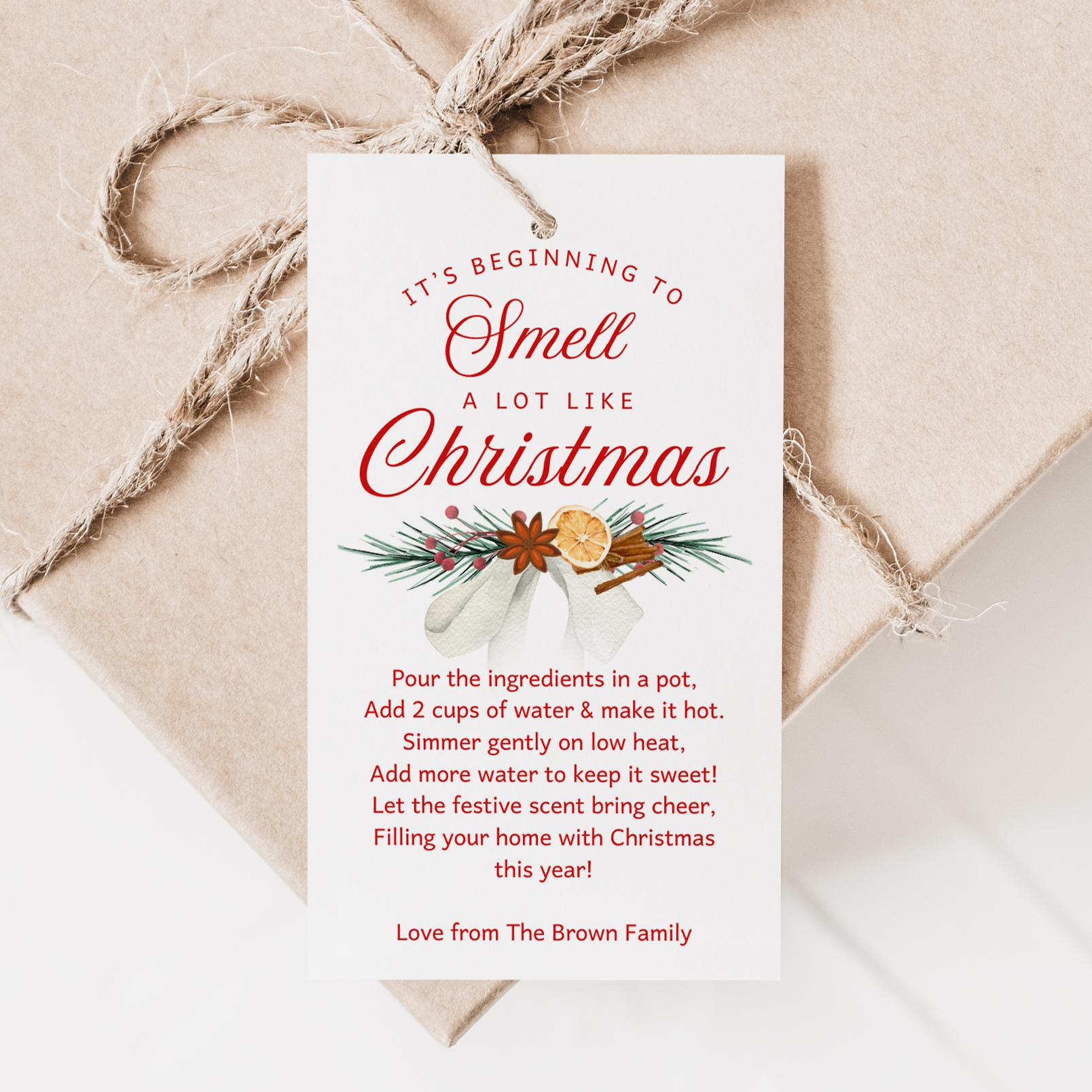 It's Beginning to Smell Like Christmas Favor Tag Printable, Christmas ...