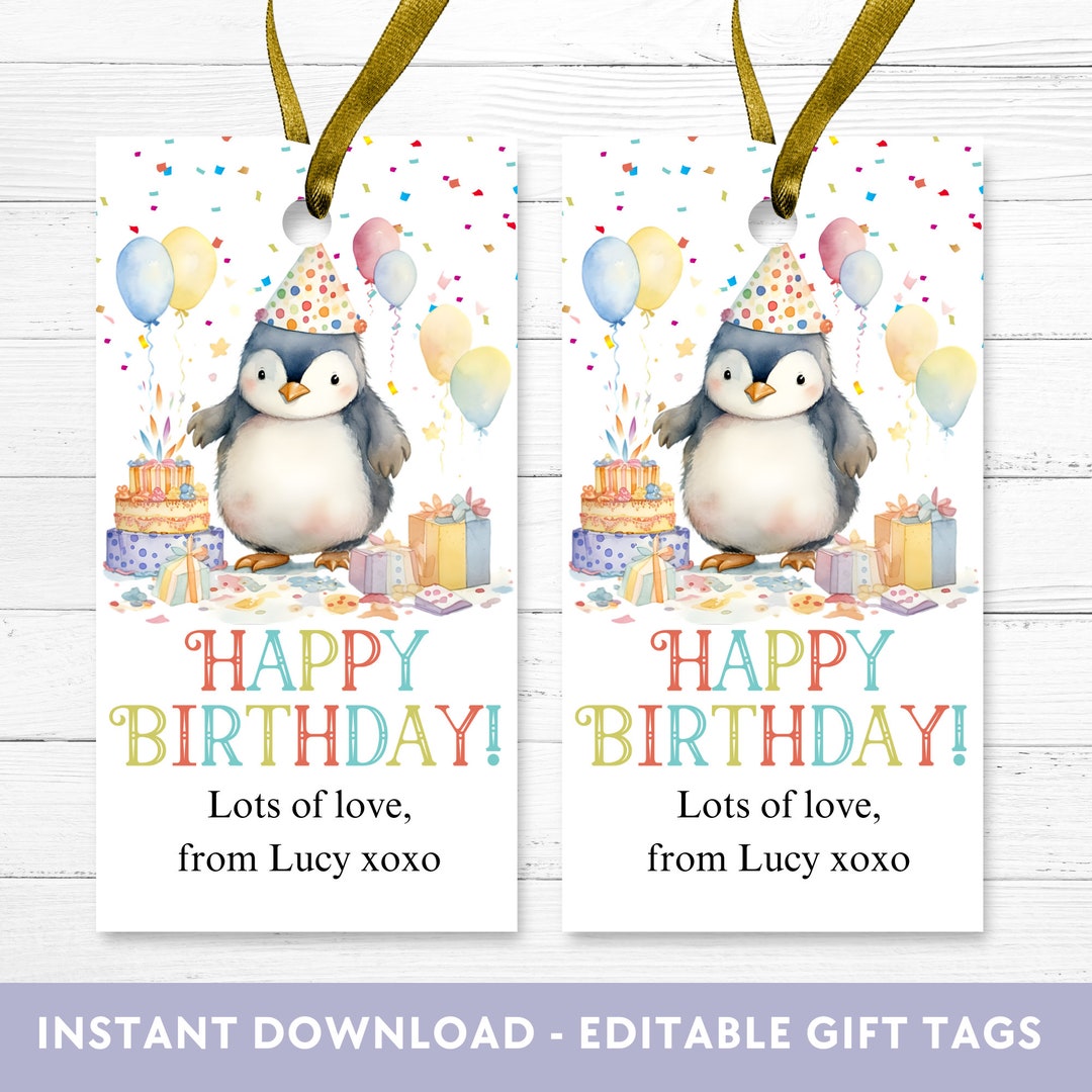 Editable Penguin Birthday Gift Tag, Last Minute Birthday Gift, Wild ...