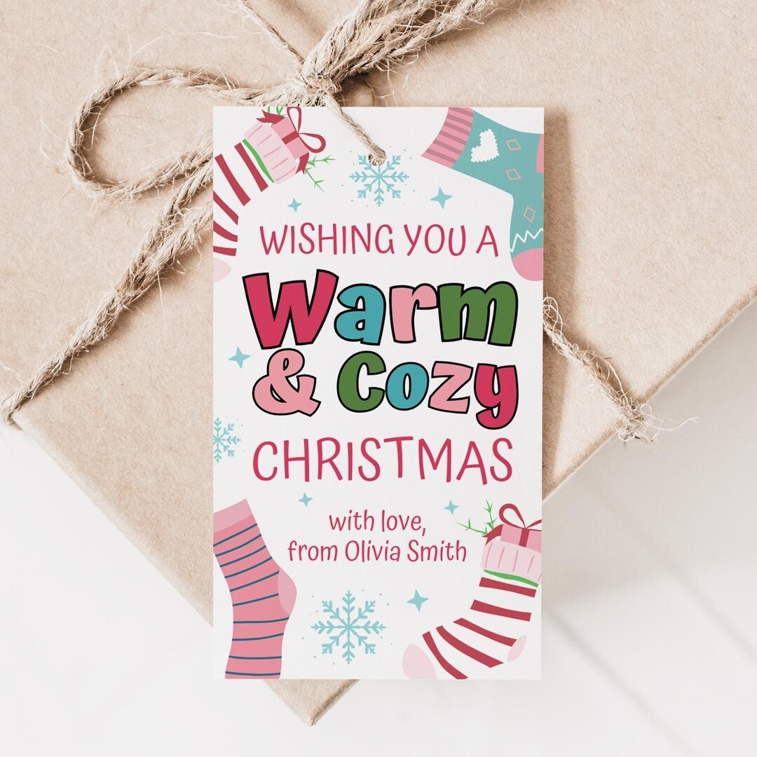 Fuzzy Socks Holiday Tag, Wishing You a Warm and Cozy Christmas Gift Tag ...