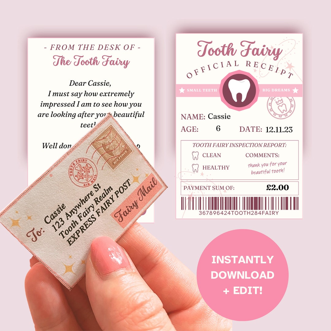 Tooth Fairy Letter Set, Editable Tooth Fairy Receipt, Tooth Fairy ...