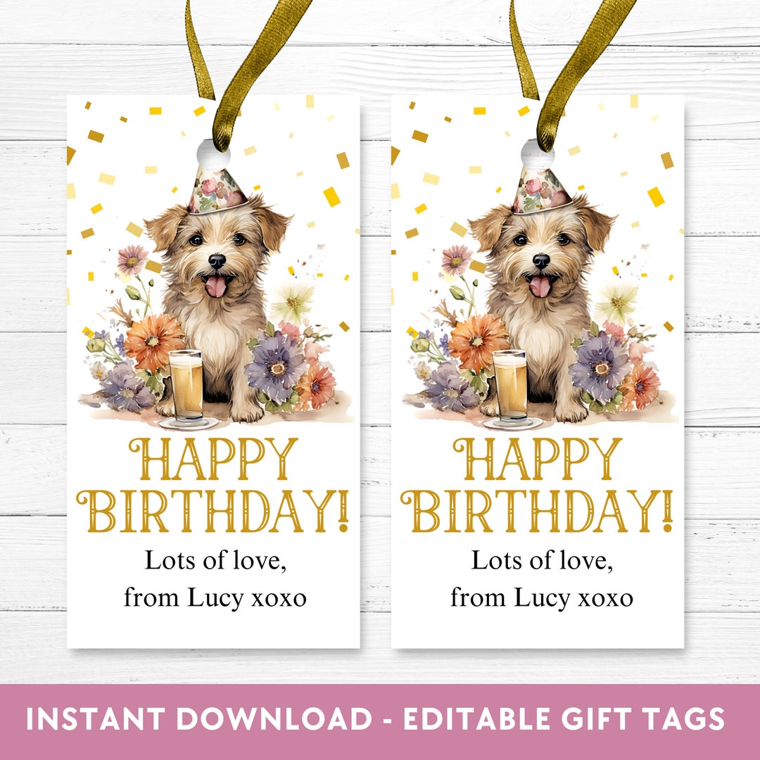Editable Dog Birthday Gift Tag, Last Minute Birthday Gift, Pet Birthday ...