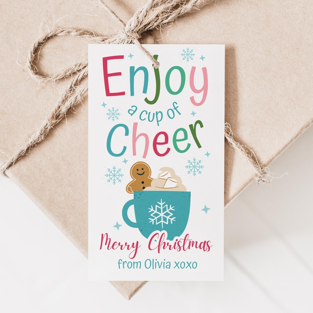 Enjoy a Cup of Cheer Christmas Gift Tag Printable, Hot Cocoa Mug ...