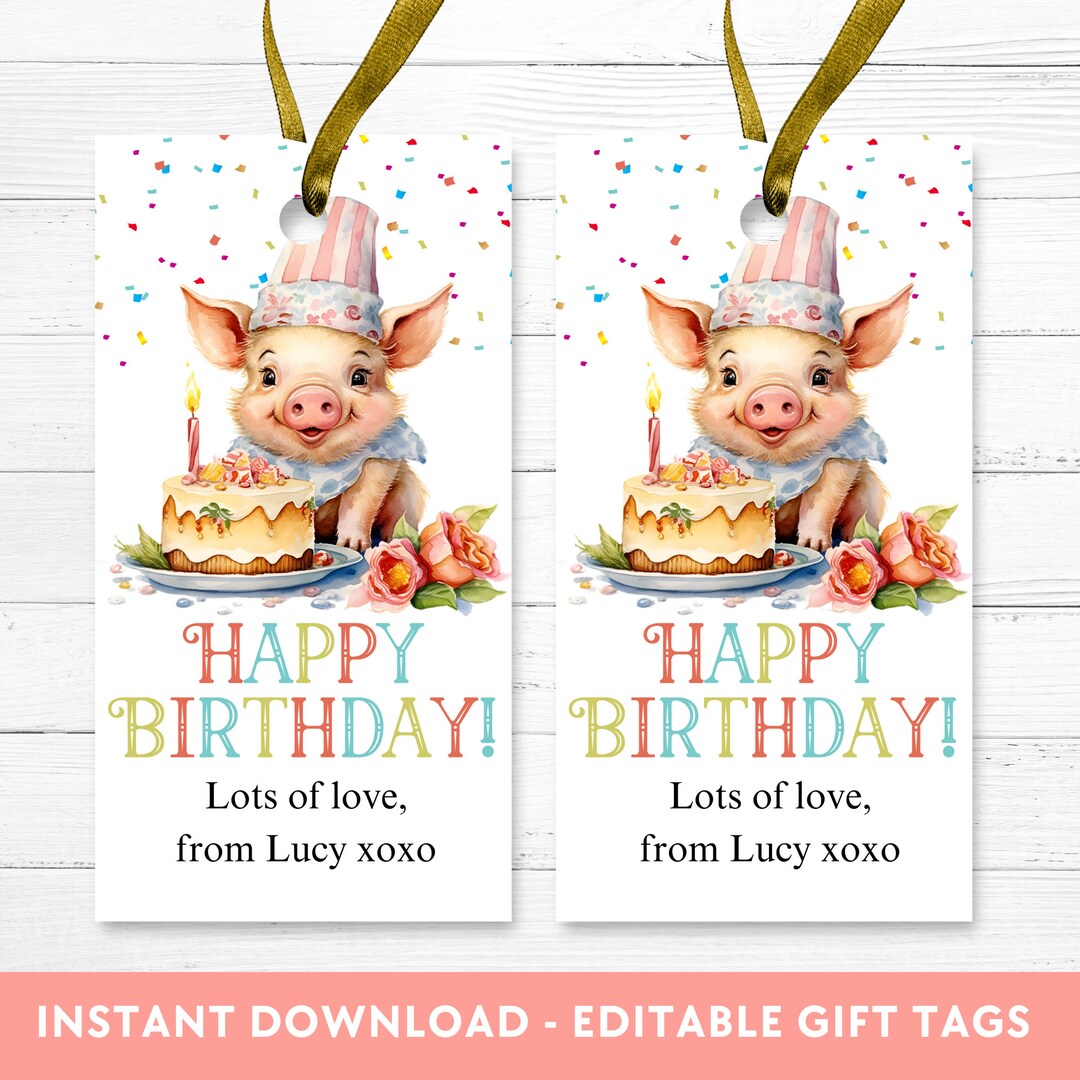 Editable Pig Birthday Gift Tag, Last Minute Birthday Gift, Pig Farm ...