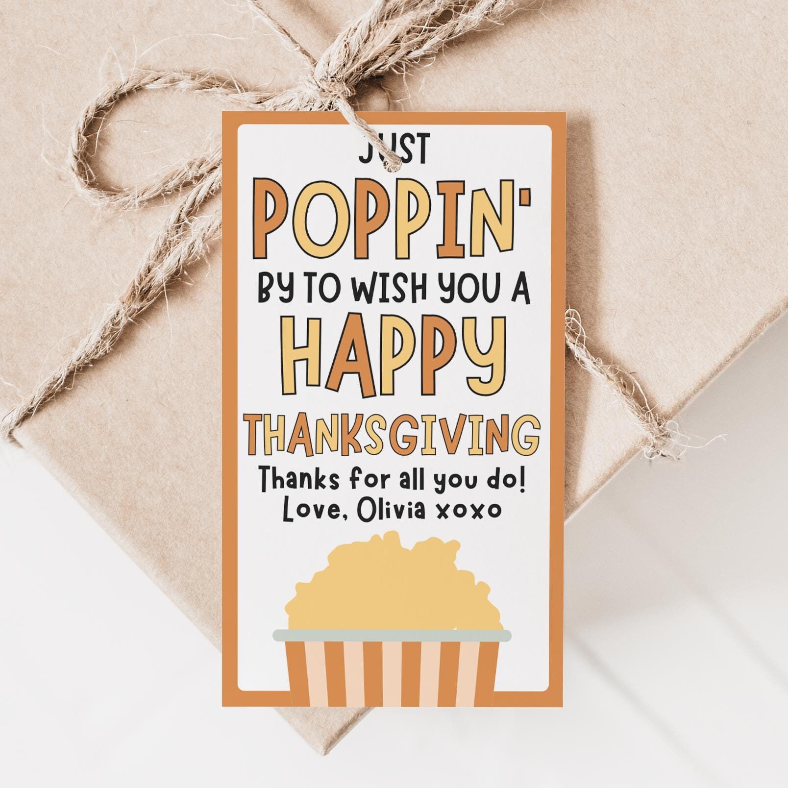 Printable Just Popping by to Say Happy Thanksgiving Gift Tag, Fall ...