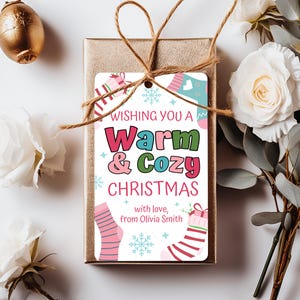 Fuzzy Socks Holiday Tag, Wishing You a Warm and Cozy Christmas Gift Tag ...