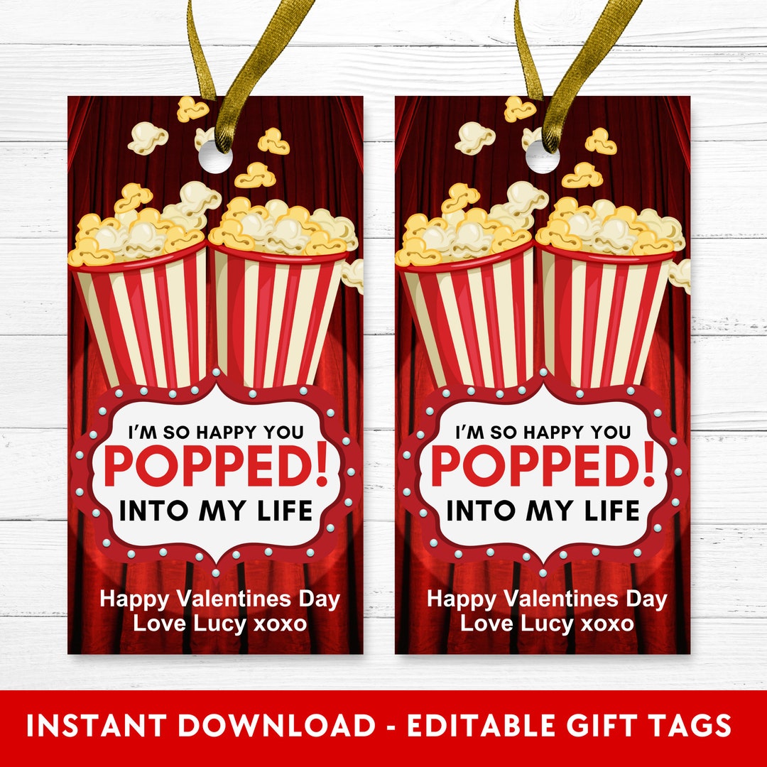 Editable Popcorn Valentines Tag Popcorn Valentine's Day Cards for Kids ...