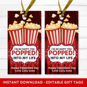 Editable Popcorn Valentines Tag Popcorn Valentine's Day Cards for Kids ...