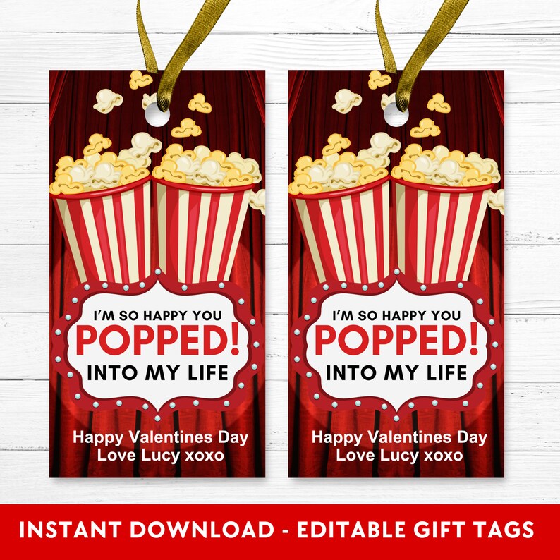 Editable Popcorn Valentines Tag Popcorn Valentine's Day Cards for Kids ...