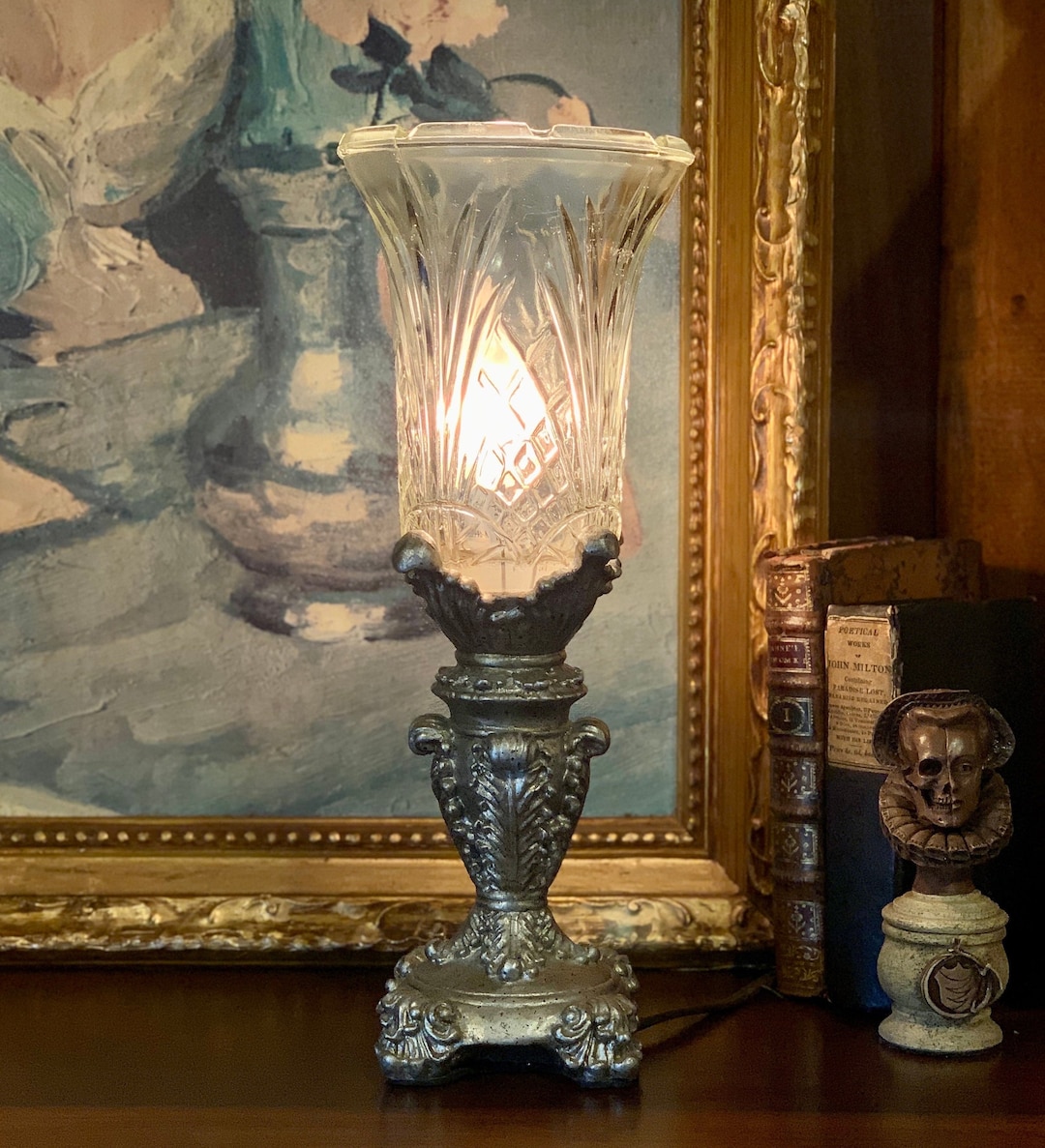 Ornate Vintage Torchiere Table Lamp With Fluted Diamond Cut Pattern ...