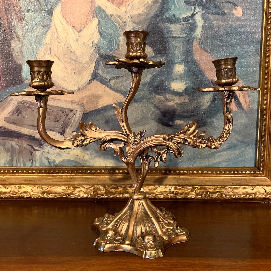 Elegant Antique French Rococo Gilt Candelabra 3 Arm Brass Candlestick ...