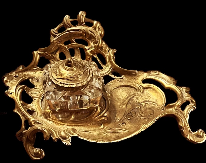Exquisite Vintage Brass Rococo Ornate Inkwell With Glass Ink Jar ...