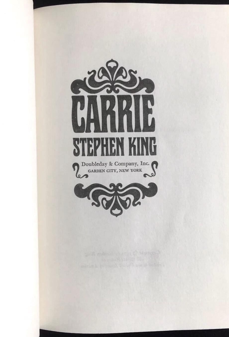 Stephen King - CARRIE (1974) - First Edition BCE Published by Doubleday ...