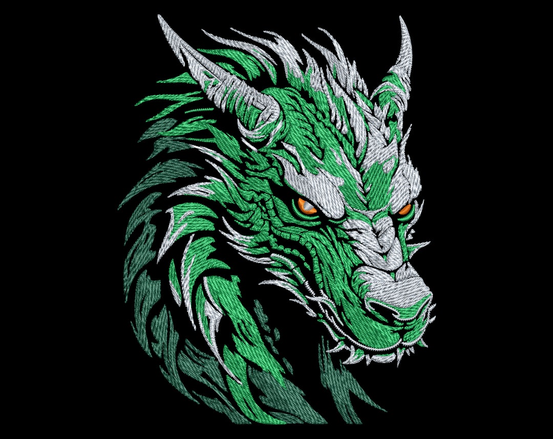 Mystic Green Dragon Embroidery Design - Power Emblem for Dark Fabric ...