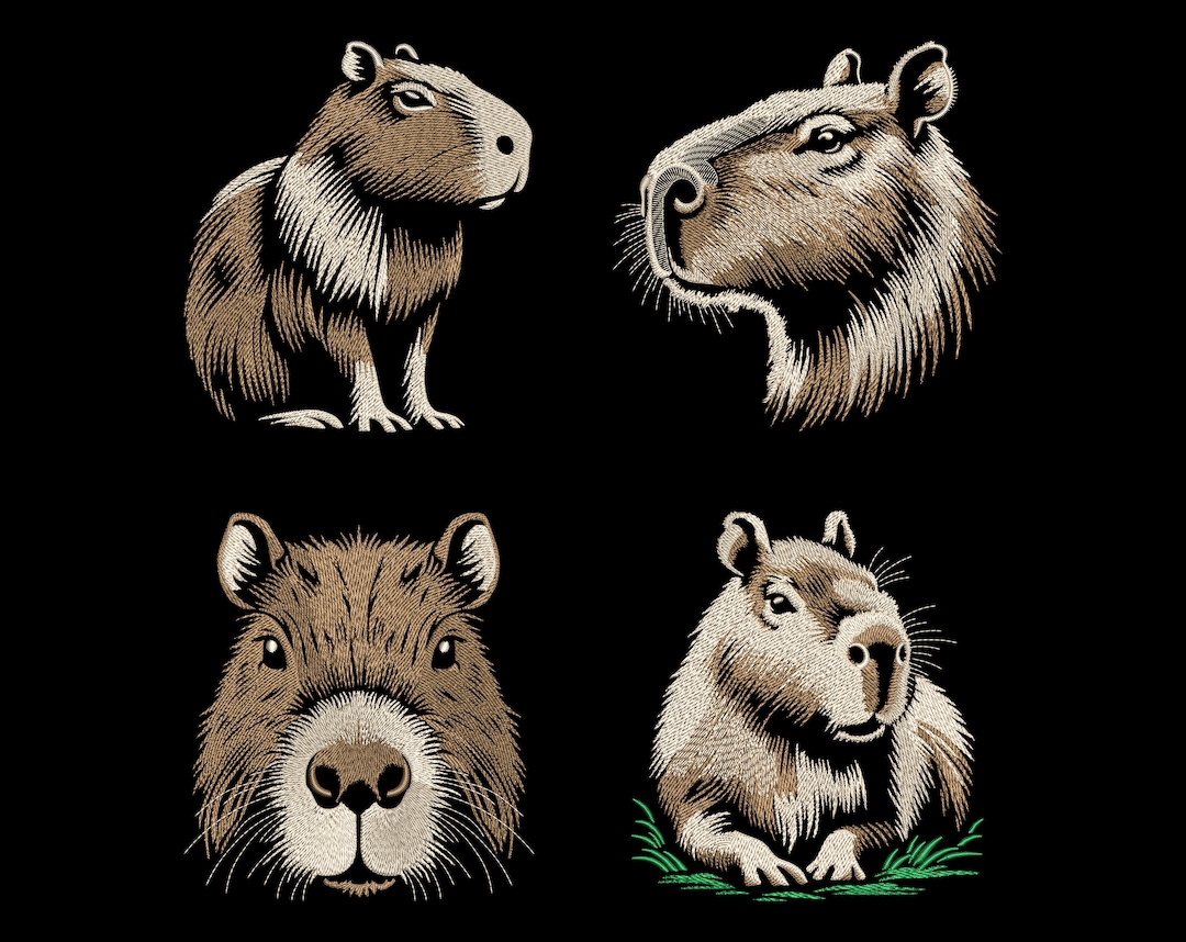 Realistic Capybara Embroidery Designs Bundle - Lifelike Adorable Animal ...