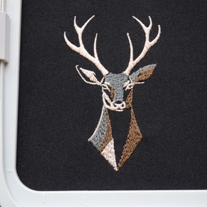 Elegant Deer Head Embroidery Design, Geometric Antlered Buck on Dark ...