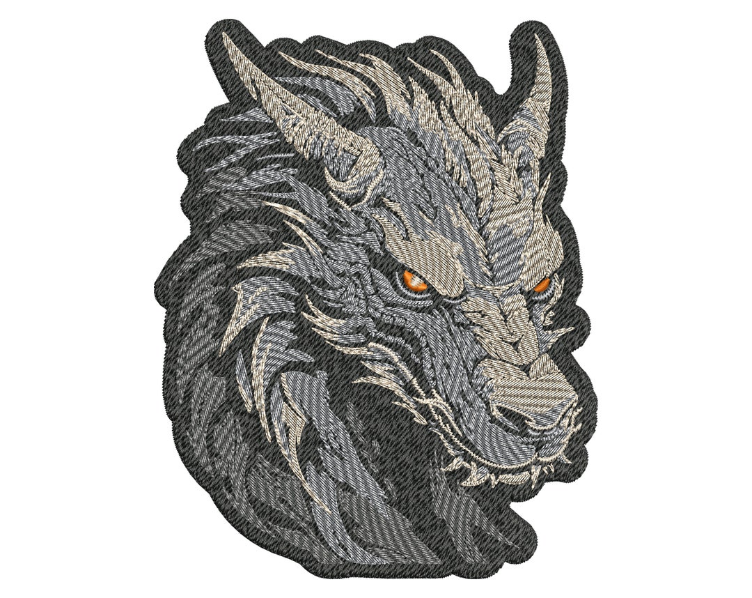 Dragon Head Embroidery Design - Sketch Stitch Fantasy Animal on Filled ...