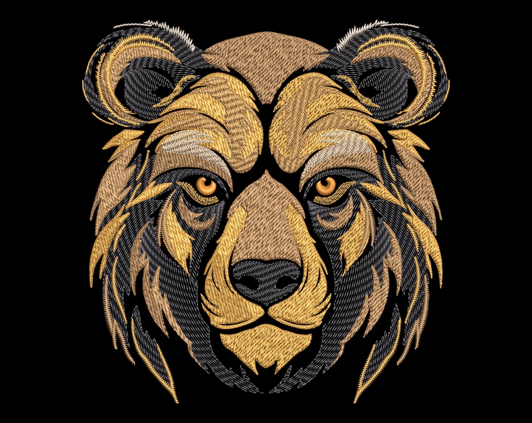 Majestic Bear Face Embroidery Design - Fill Stitch Forest Animal Head ...